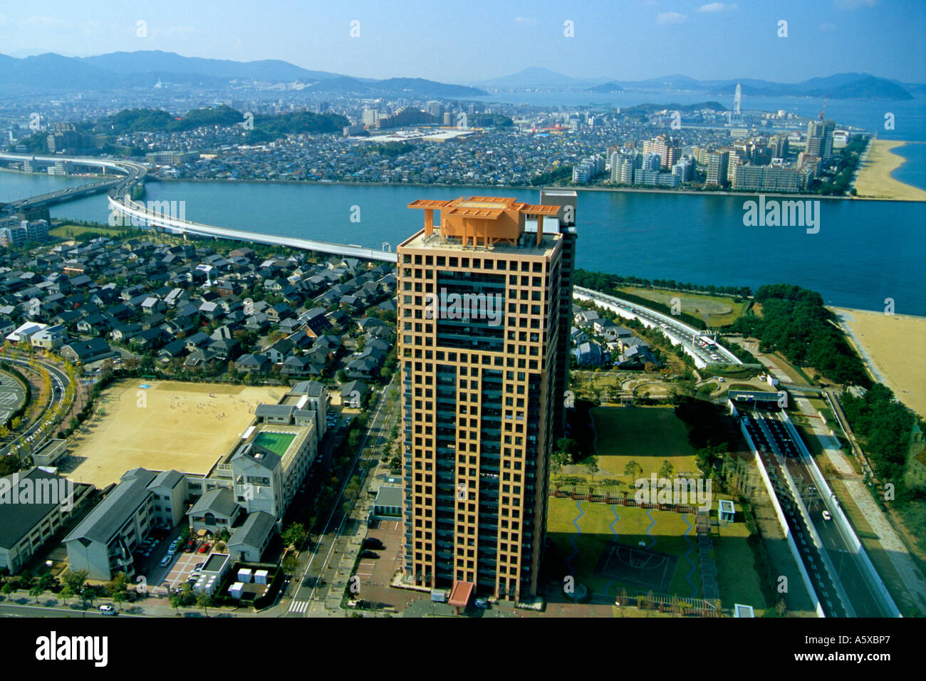 Japan Kyushu Fukuoka Momochi area aerial view Stock Photo - Alamy