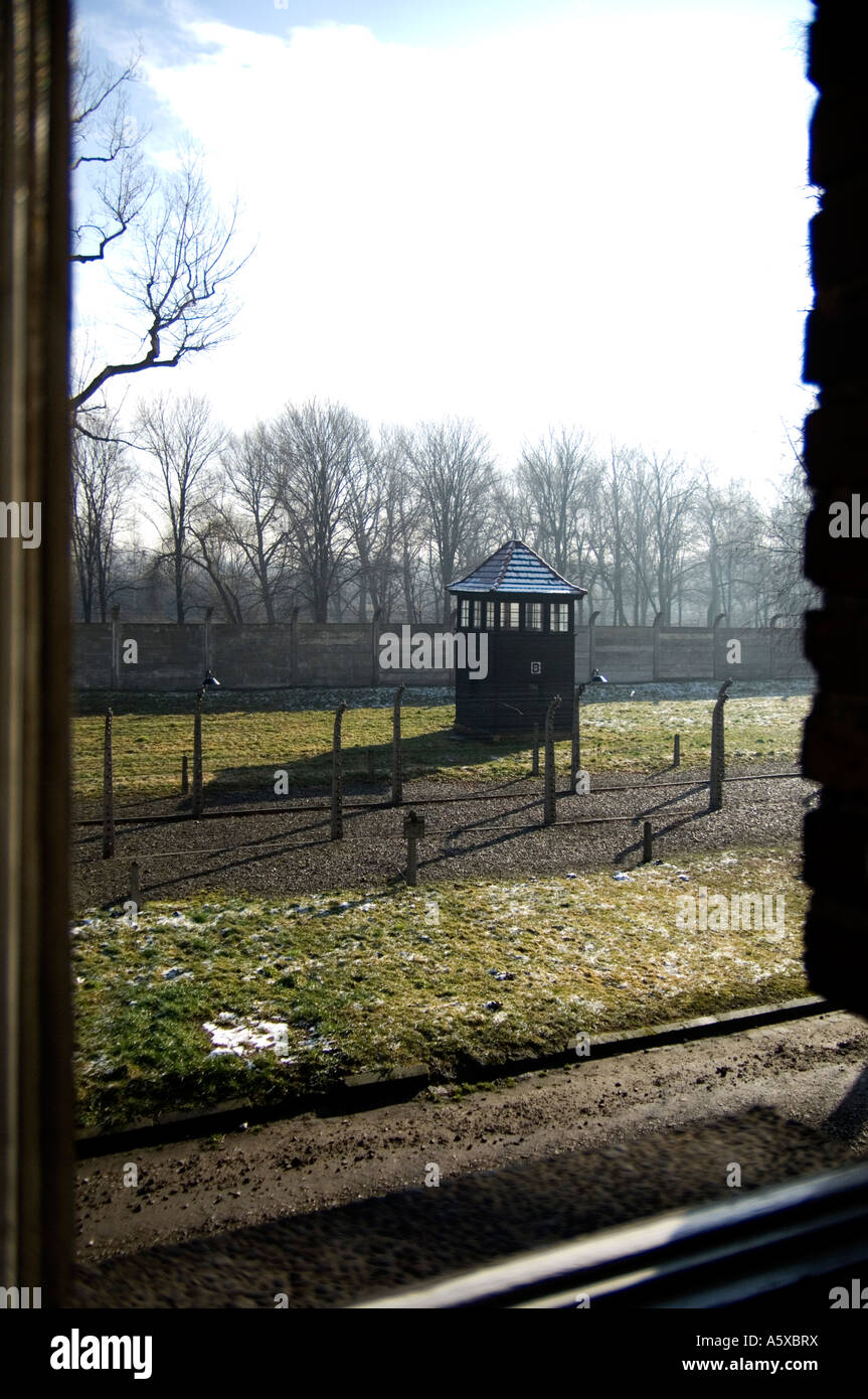 A watchtower in the Nazi concentration camp of Auschwitz 1 near Krakow ...