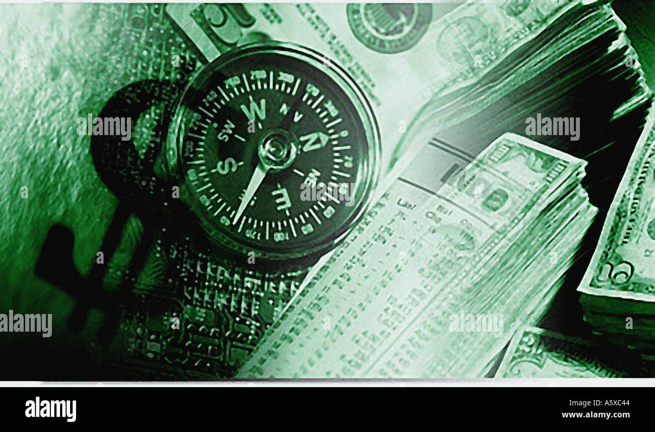 Concept Stock Market Money Cash Direction Compass Stock Photo - Alamy