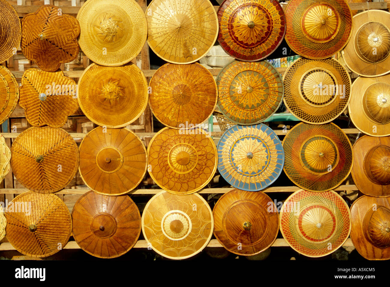 Myanmar Mingun typical sun hats on display Stock Photo - Alamy