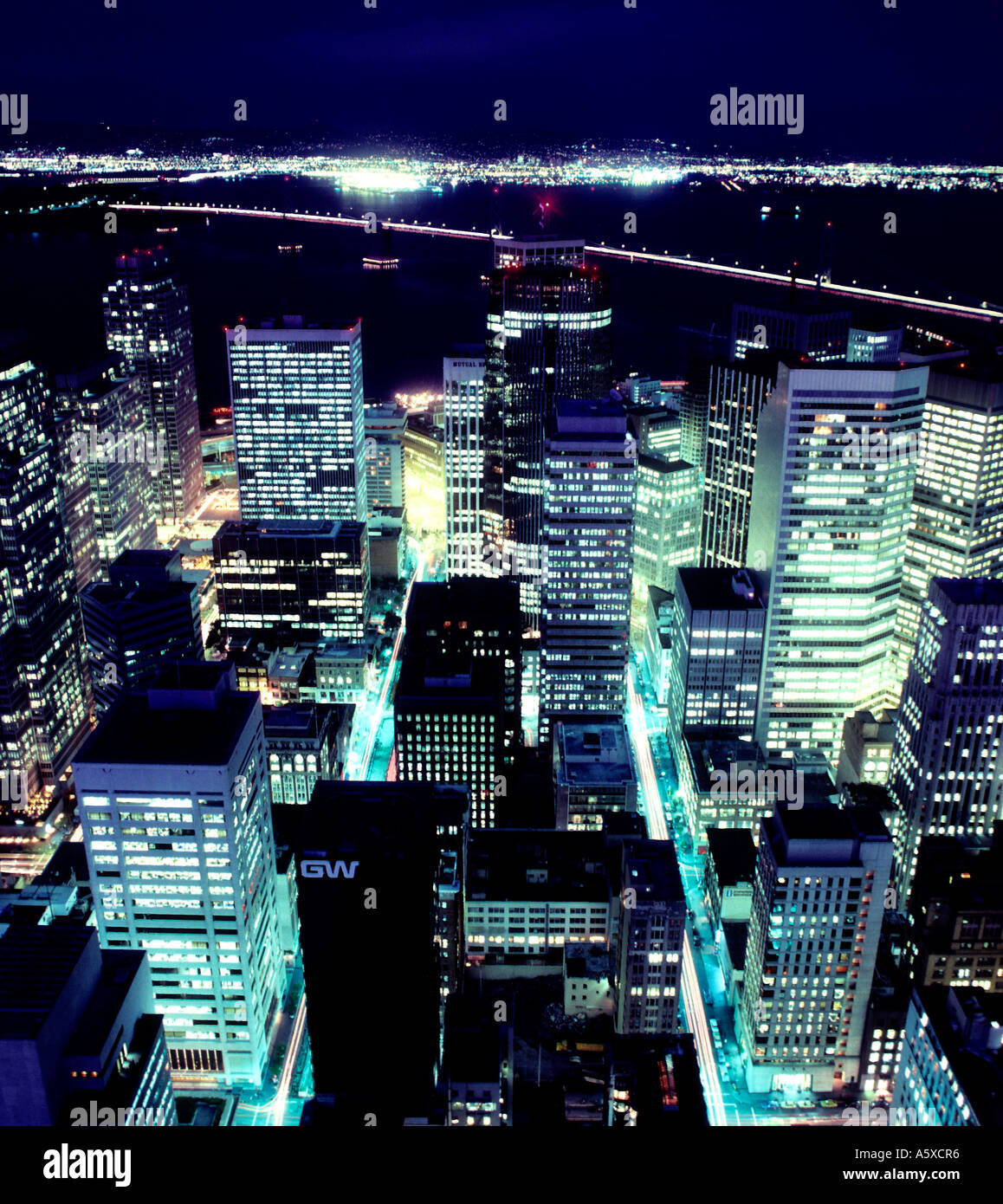 California San Francisco downtown skyline at night Bay Bridge in ...