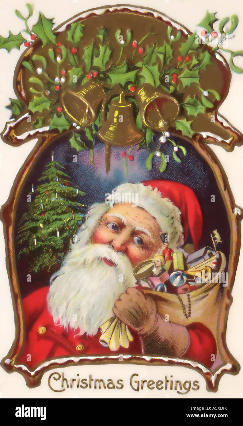 Vintage Santa Christmas Card Illustration Stock Photo - Alamy