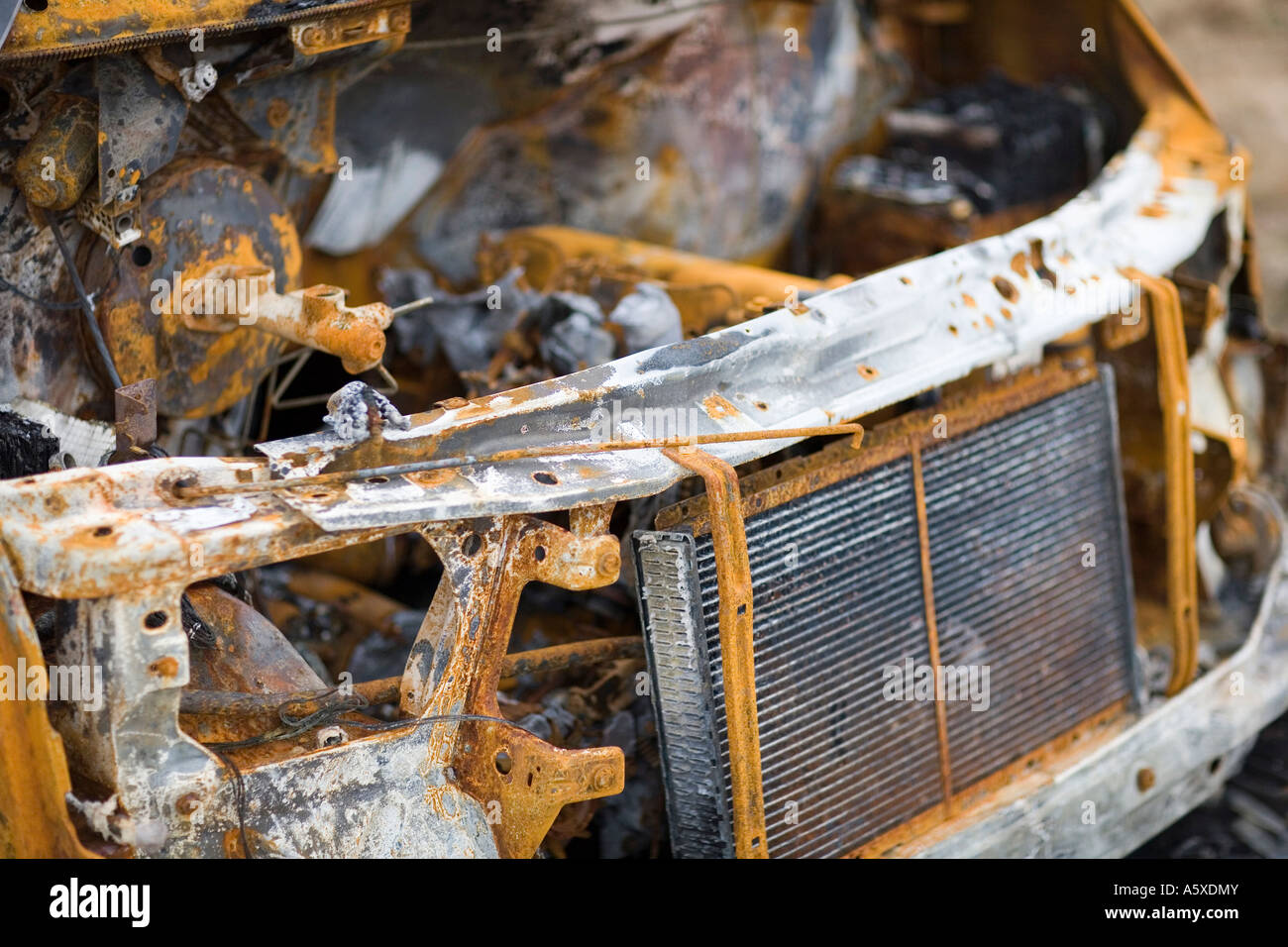Old burnt out van engine Stock Photo - Alamy