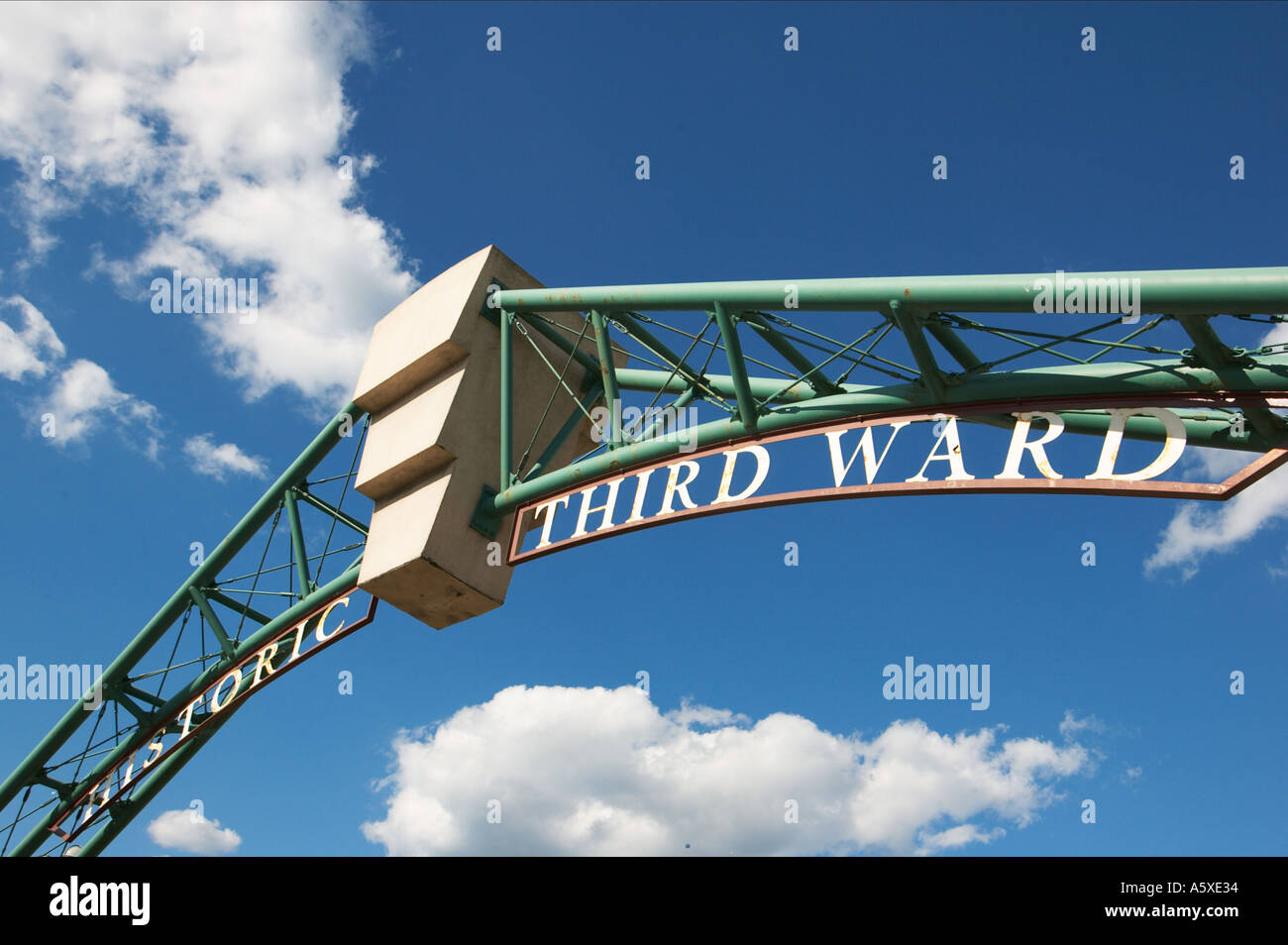 WISCONSIN Milwaukee Historic Third Ward District sign on arch over ...