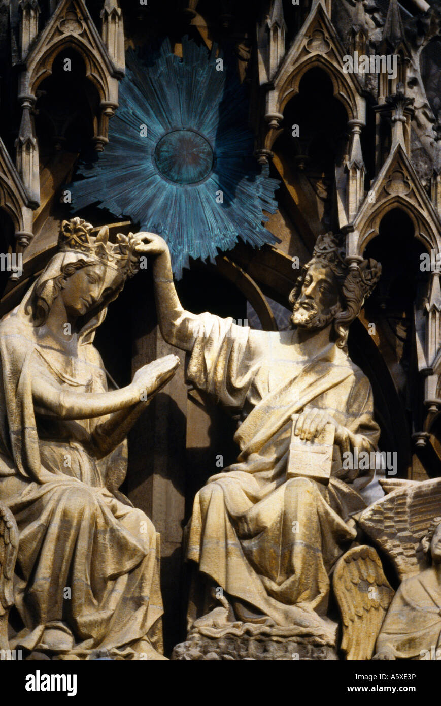 Reims France Reims Cathedral Coronation Of The Virgin Doorway Detail ...