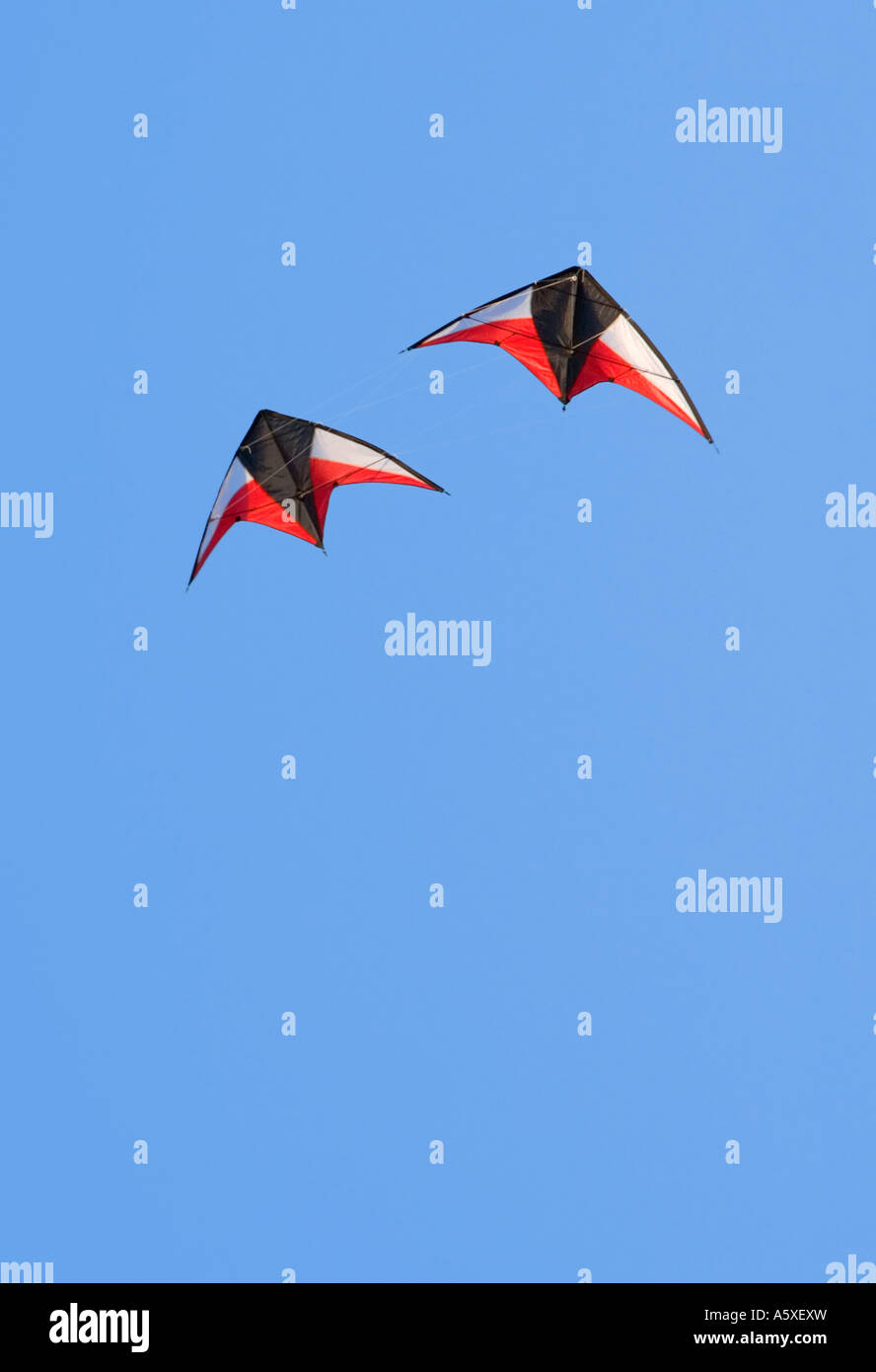 Two matching kites flying high in a clear blue sky. Objects. Concepts ...