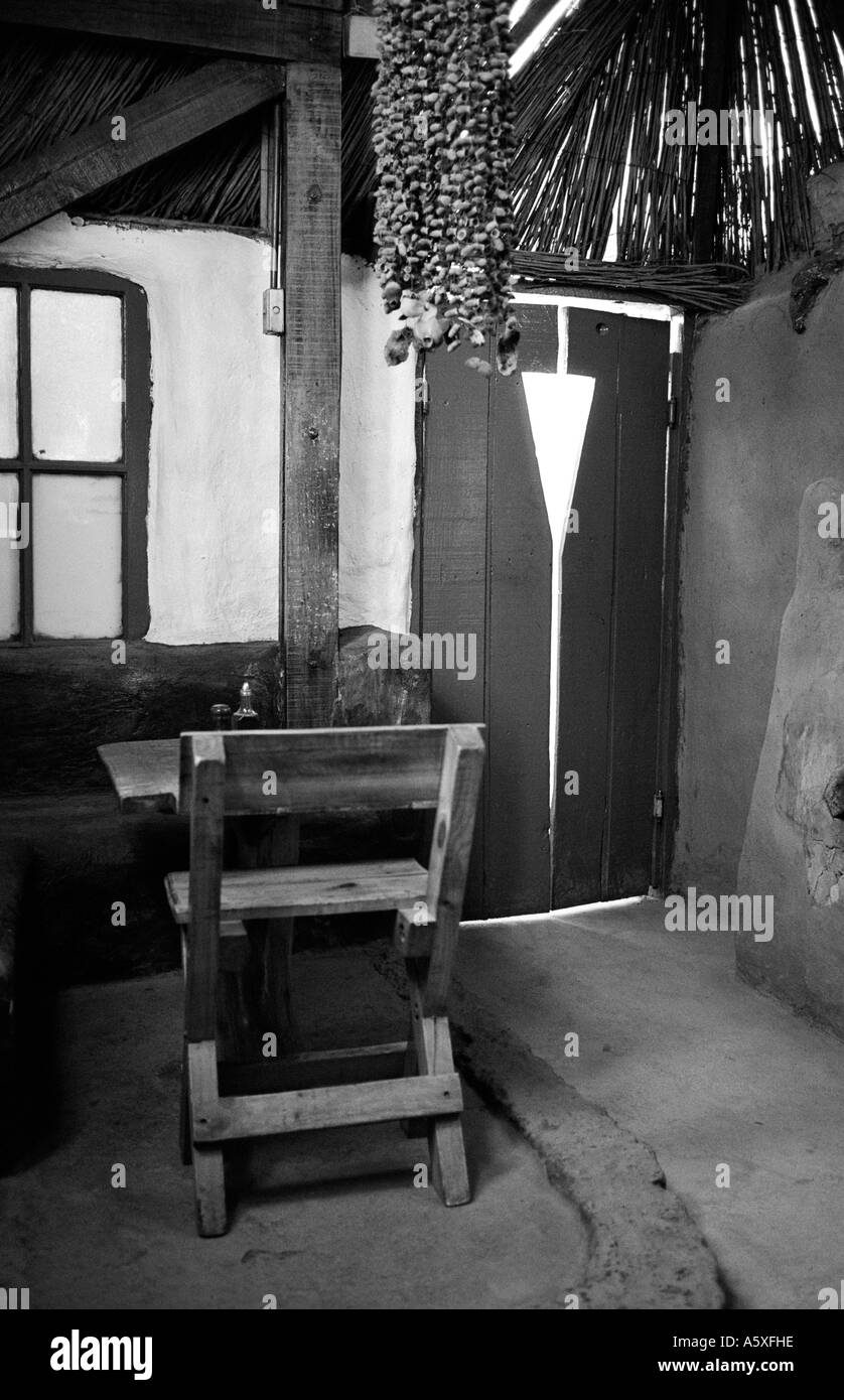 Interior of a rustic style restaurant in San Pedro de Atacama in Chile ...