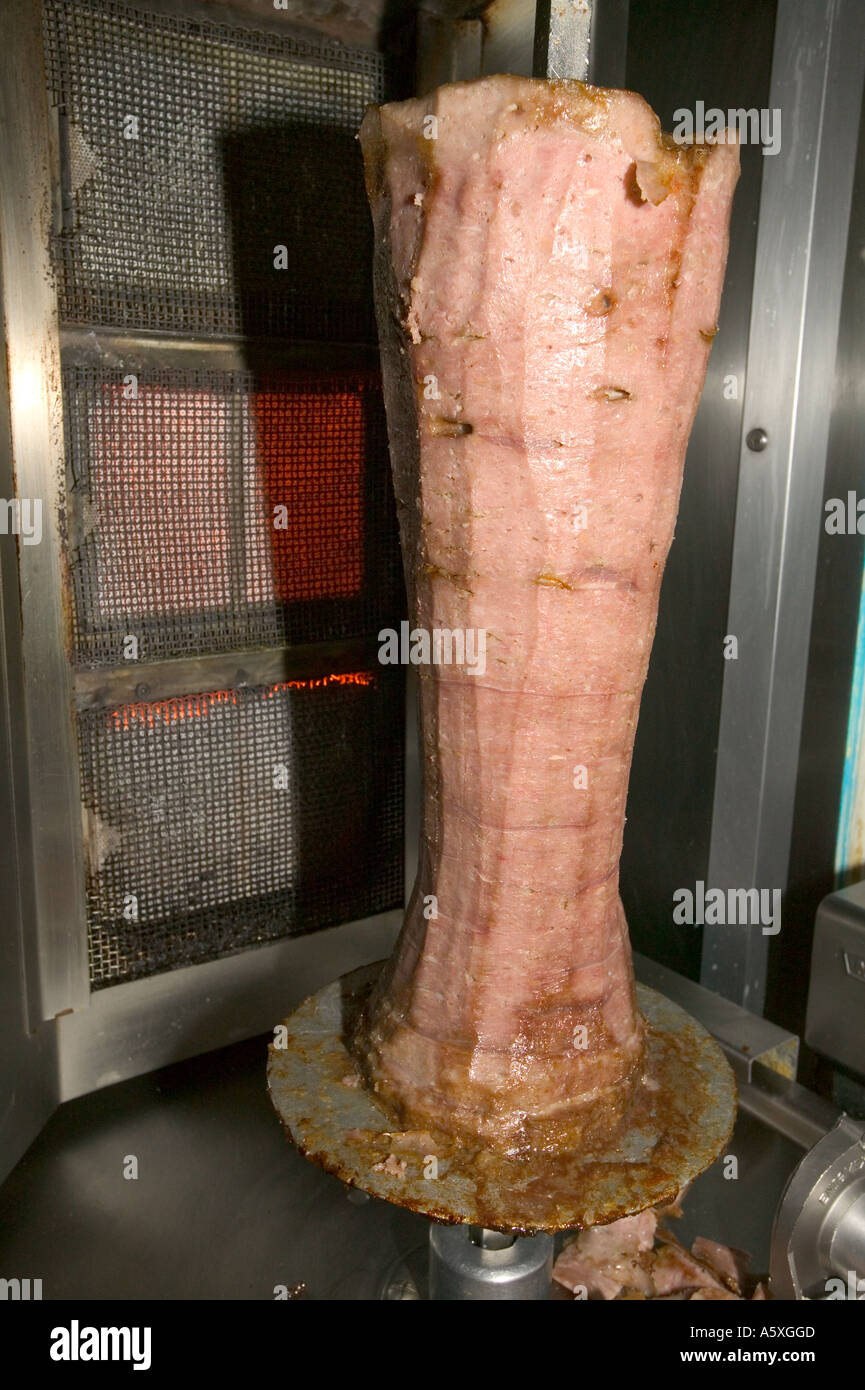 kebab meat cooking in a Kebab shop in Lancaster city centre, Lancashire ...
