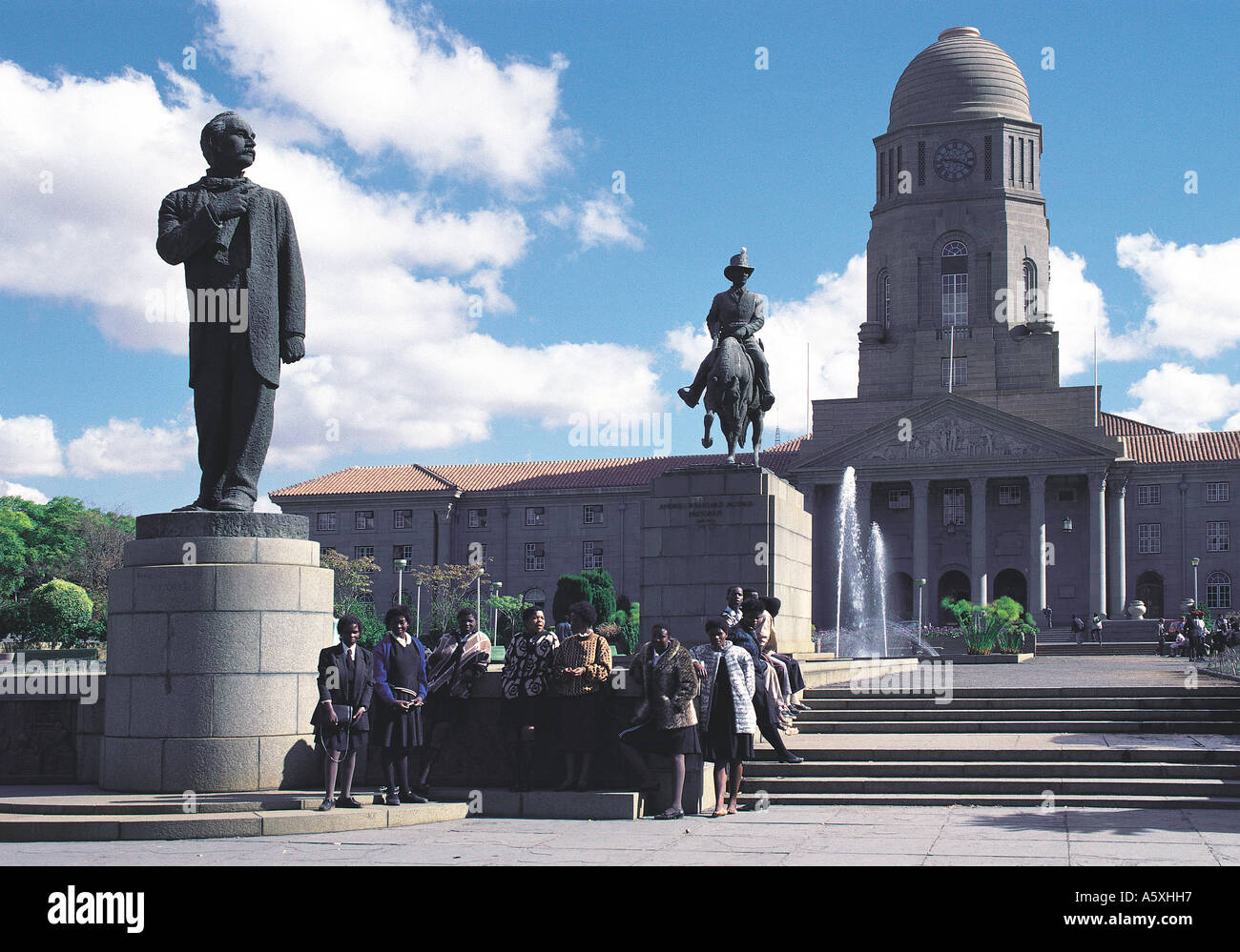 Statues of Marthinus Pretorius and his father in front of the City Hall ...
