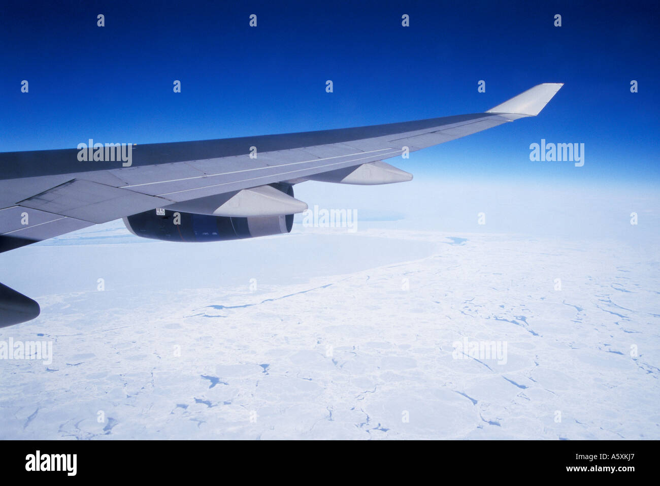 Aerial view of Airplane wing and of Ice bound Northern Canada Stock ...