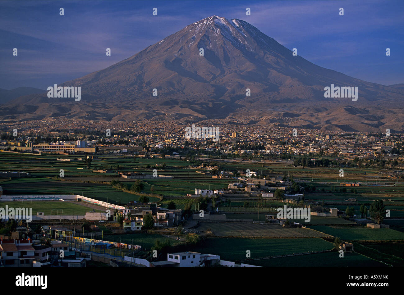 The town of Arequipa at the foot of the Misti volcano (Peru). Ville d ...