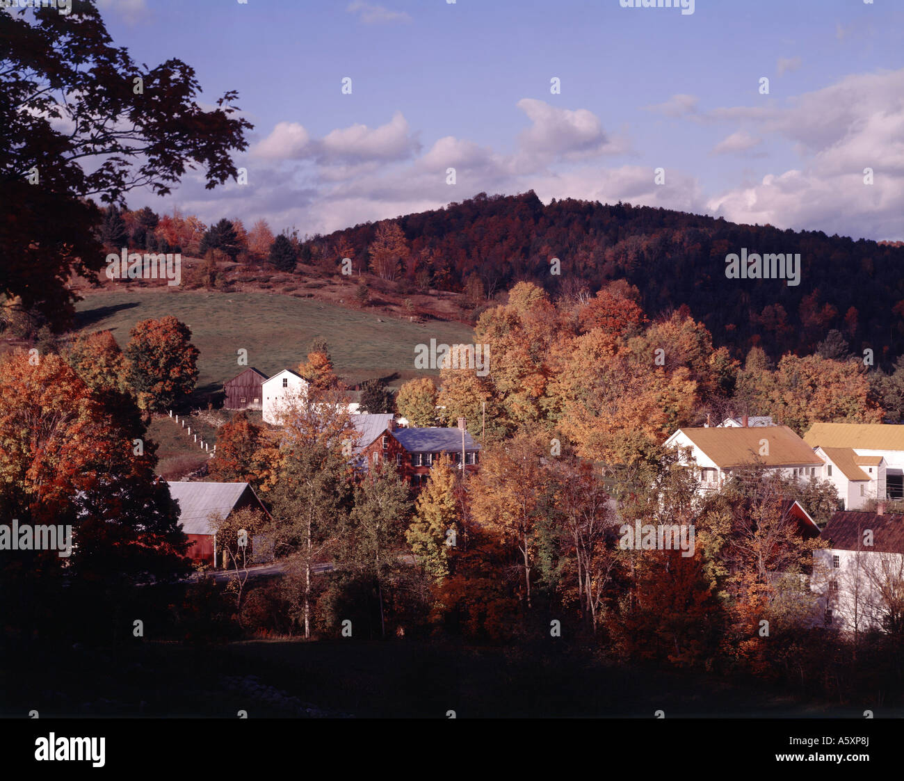 Autumn colors descend on the tiny village of East Topsham in the hills ...
