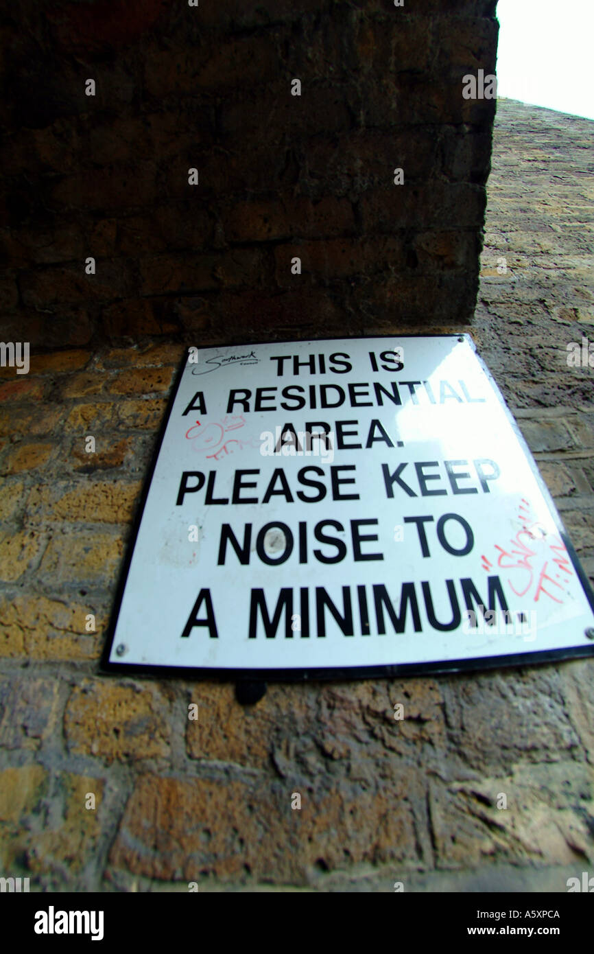 this is a residential area sign noise pollution Stock Photo - Alamy