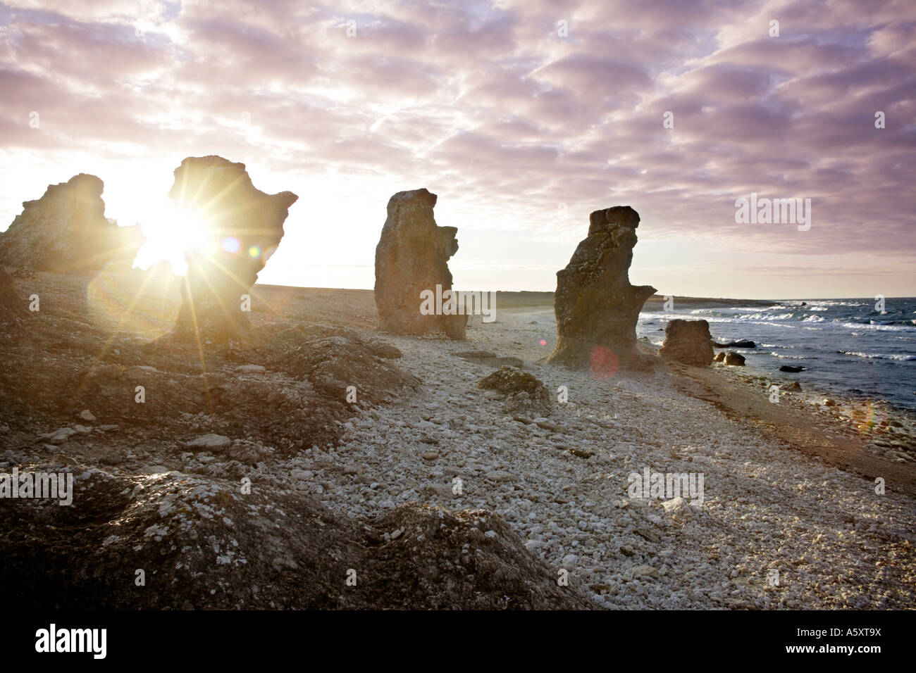 Sun backlit limestone (Rauk Stones ) a geological phenomenon in ...