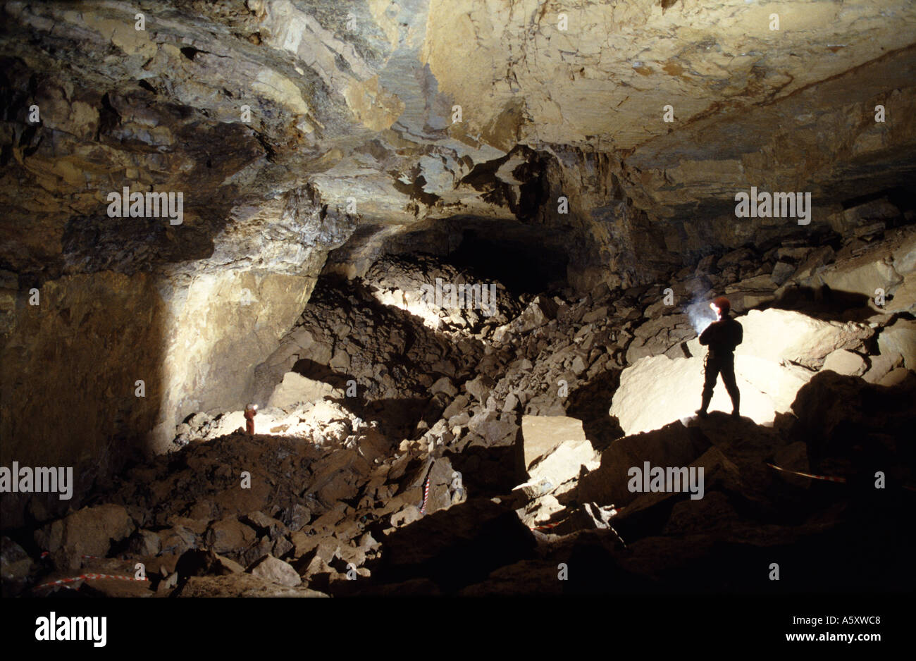 Cavers in The Time Machine Britains largest cave passage in Ogof Daren ...