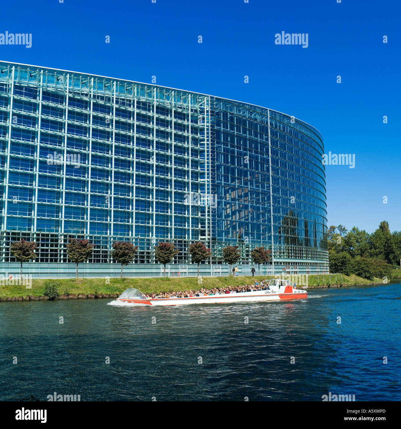 Louise Weiss building, European Parliament and sightseeing tour boat ...