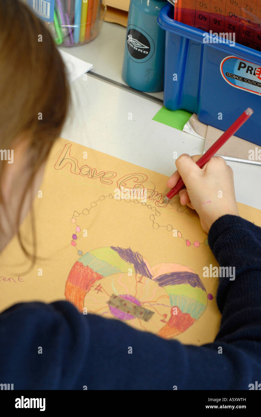 Pupil at work in the classroom Stock Photo - Alamy