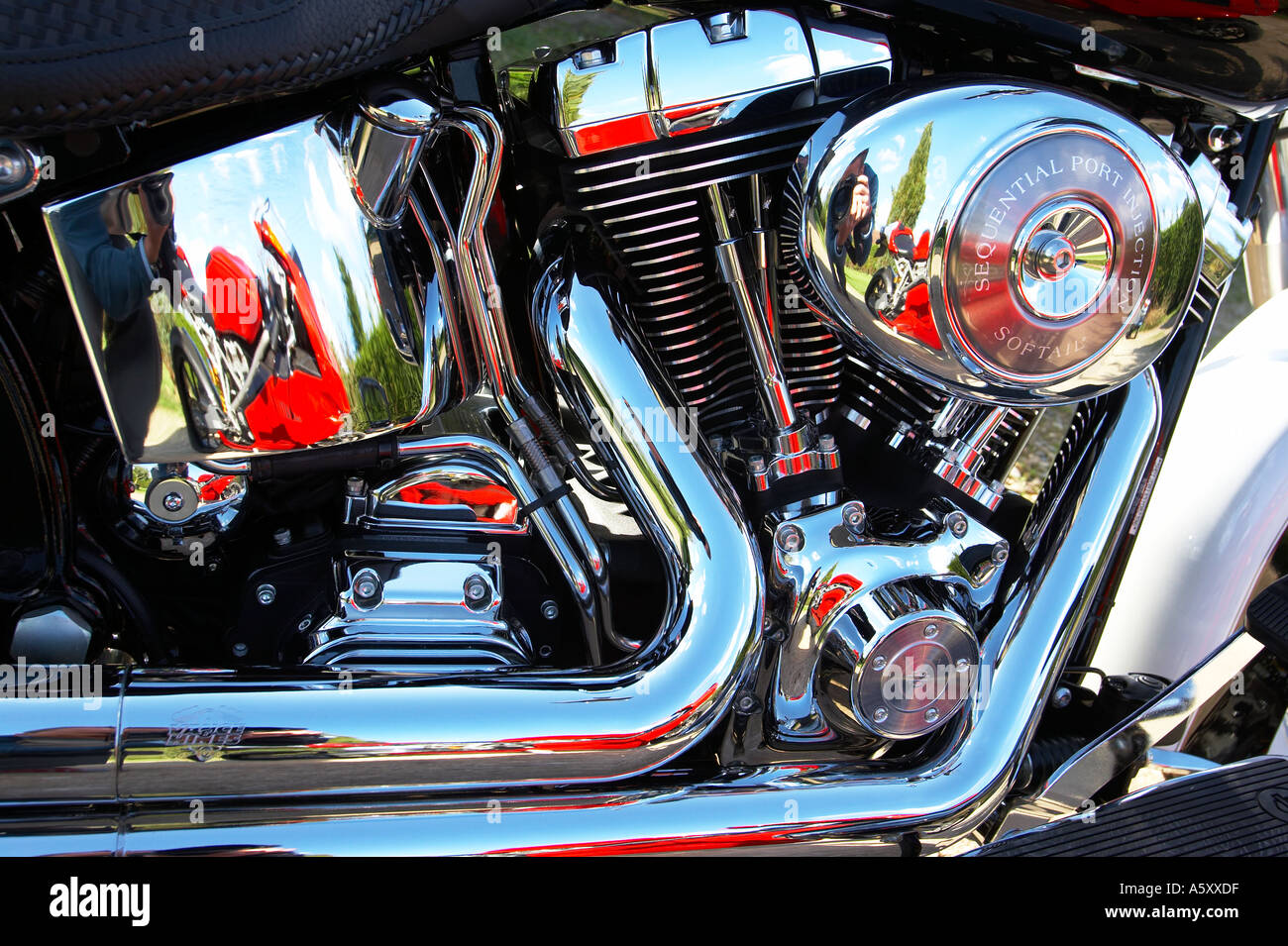 Chromed Harley Davidson v twin engine Stock Photo - Alamy