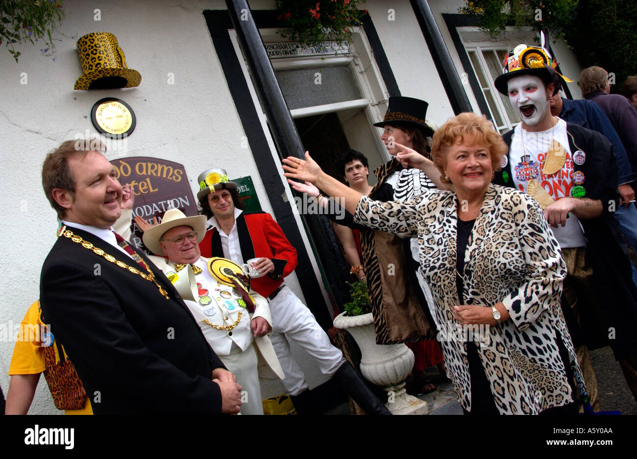 Cynthia Payne with Monster Raving Loony party members at the annual Man ...