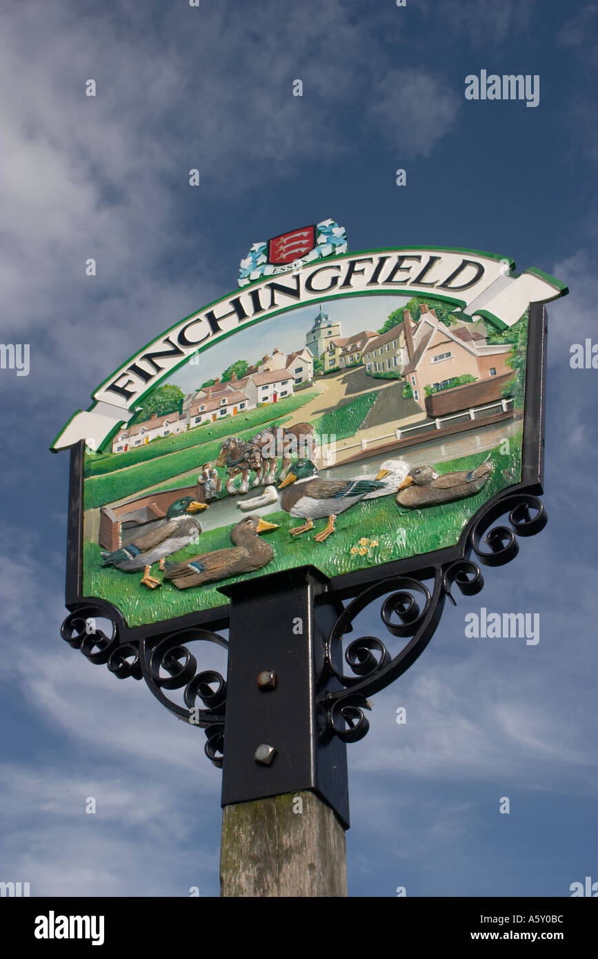 Finchingfield village sign Essex England Stock Photo - Alamy