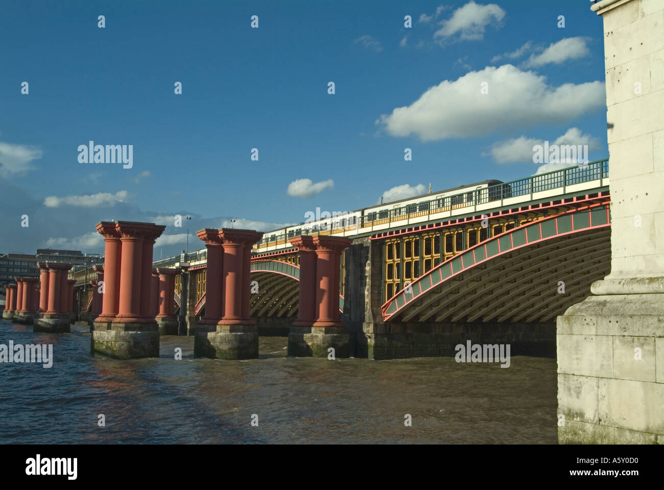 Train crossing Blackfriars Bridge River Thames London England UK Stock ...