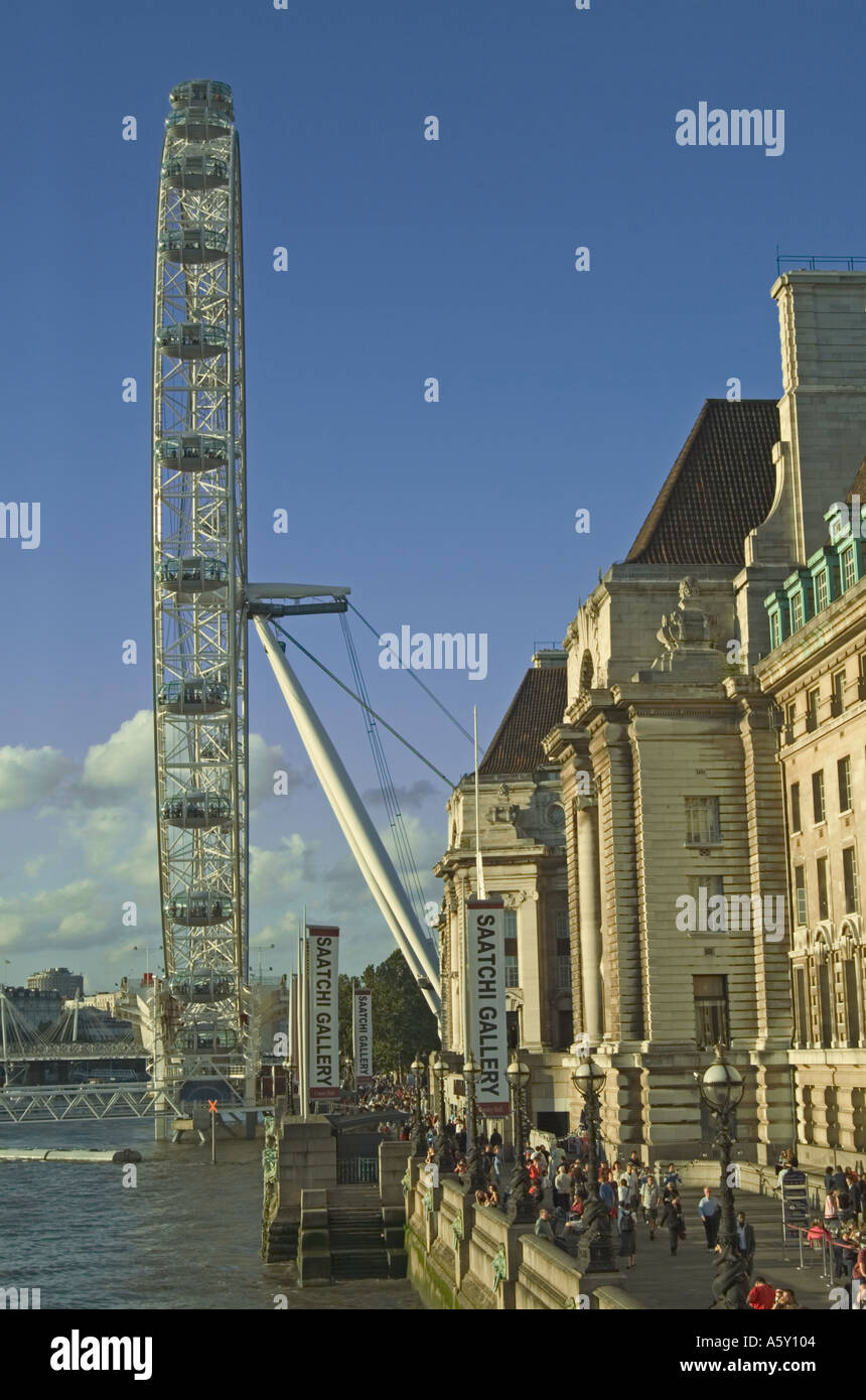 The London Eye and the old County Hall building London England UK Stock ...