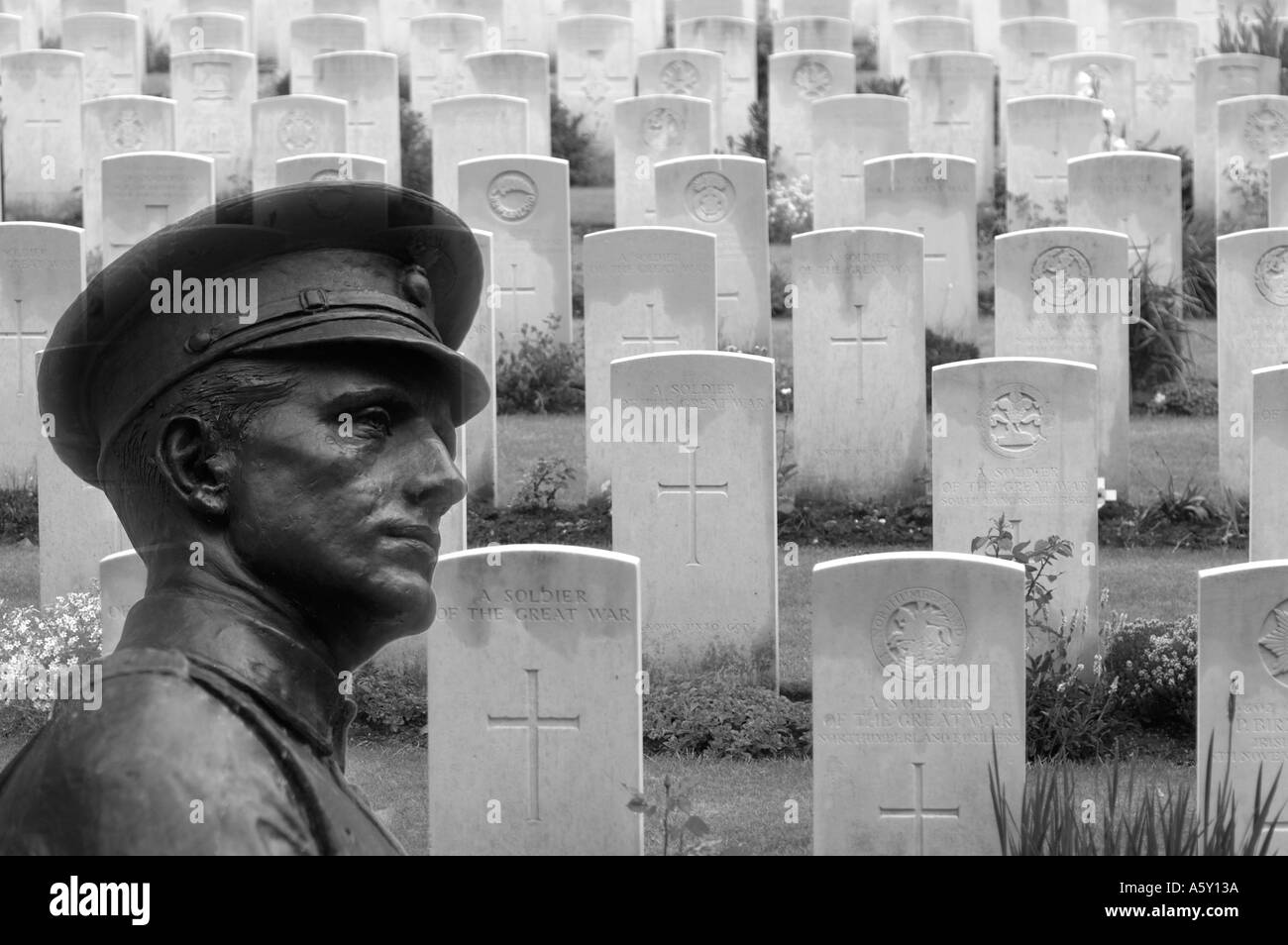 Juxtaposition of WW1 statue from London against Sanctuary Wood Military ...