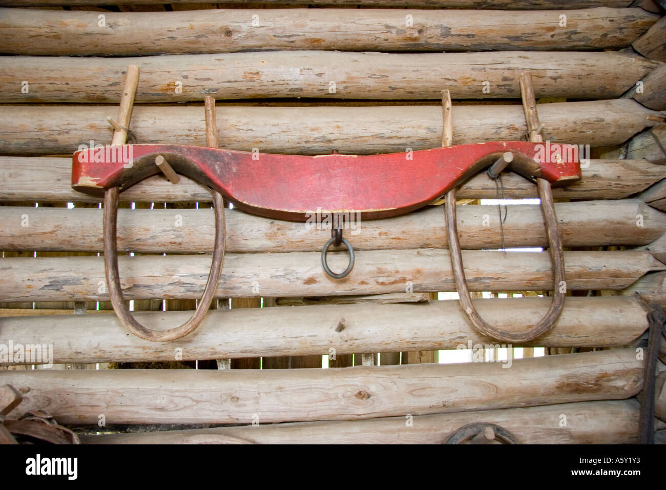 Oxen Yoke Hanging in Log Barn Stock Photo - Alamy