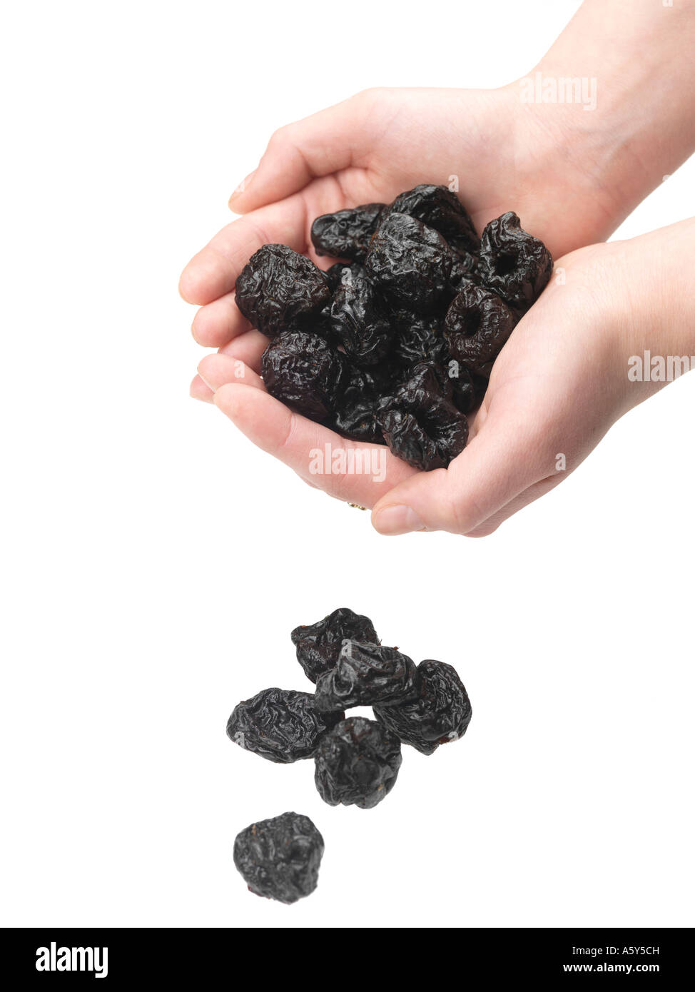 Prunes prune fibre fruit fruits handful handfuls hand hands food hi-res ...