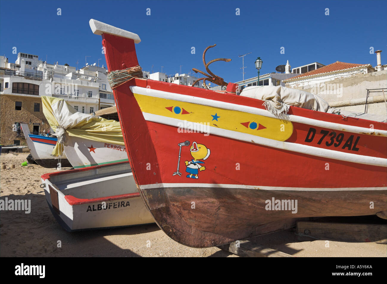 Traditional design of wooden portuguese fishing boat on Fishermans ...