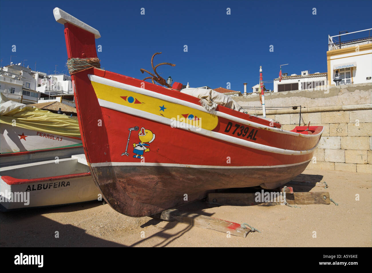 Traditional design of wooden portuguese fishing boat on Fishermans ...