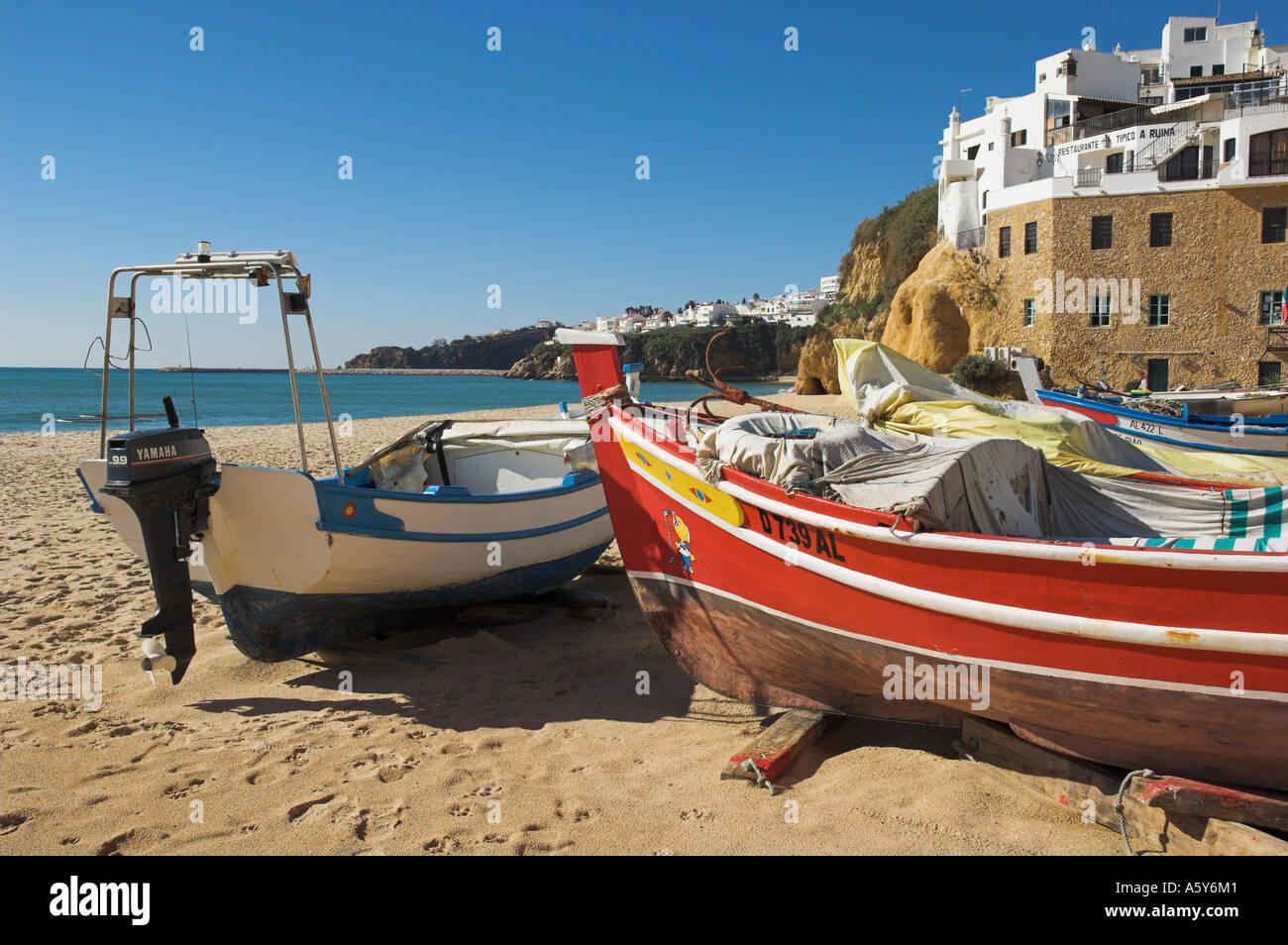 Traditional design of wooden portuguese fishing boat on Fishermans ...