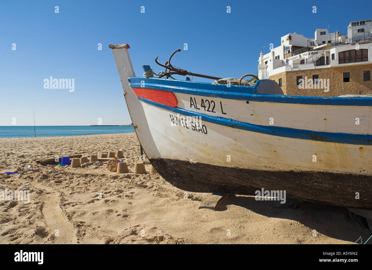 Traditional design of wooden portuguese fishing boat on Fishermans ...