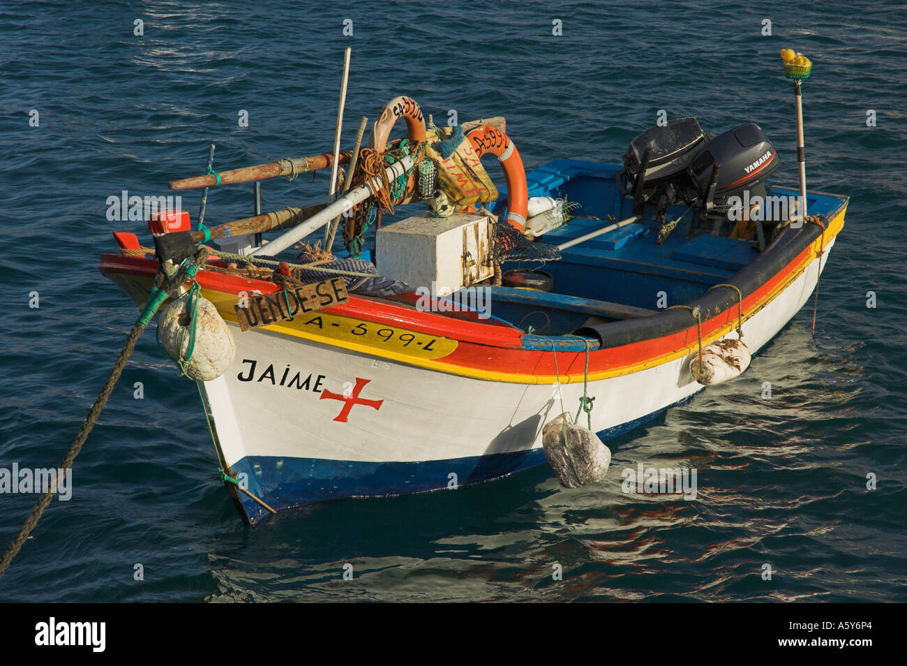 Traditional portuguese wooden fishing boat in Sagres Harbour Algarve ...