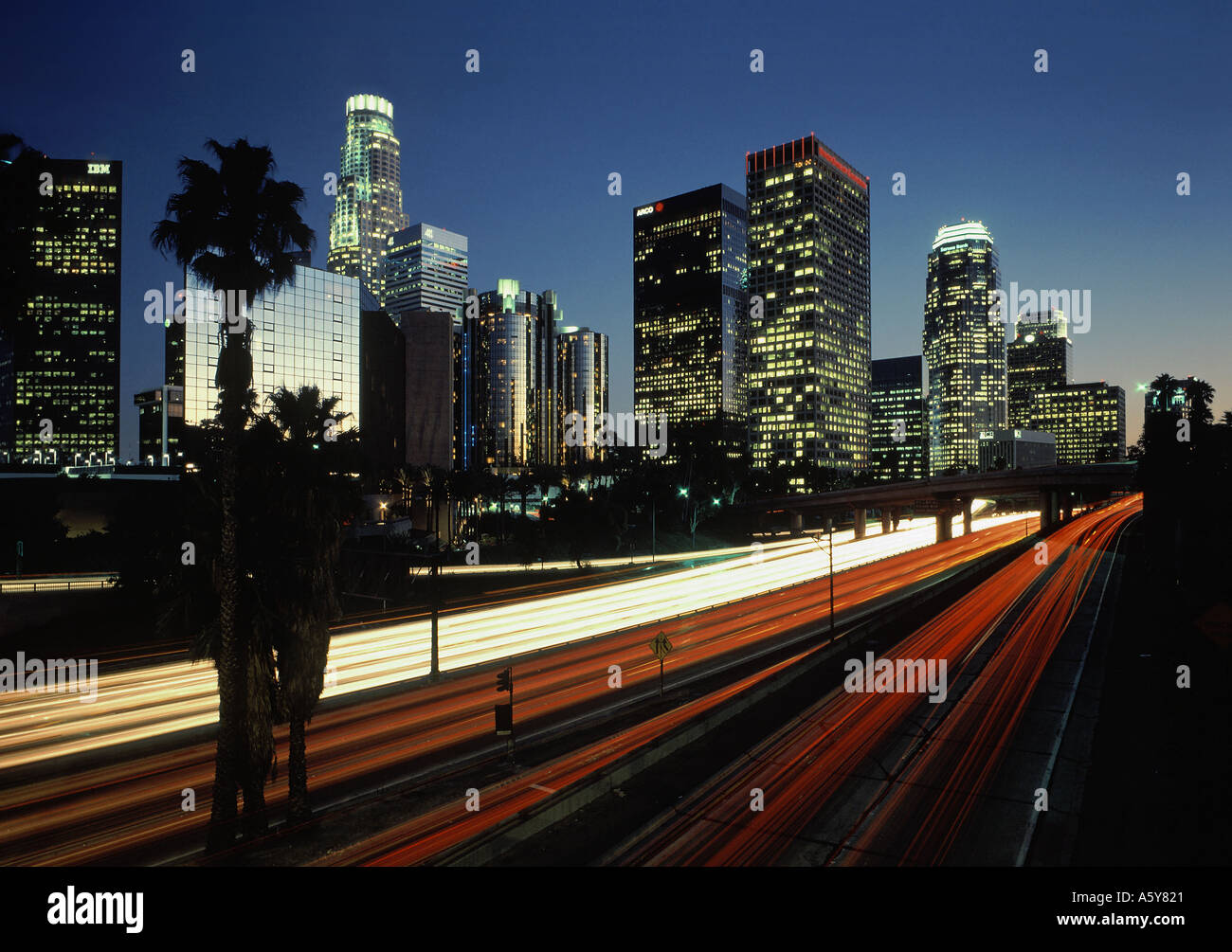 Downtown Los Angeles and the 110 Interstate also known as Harbor ...