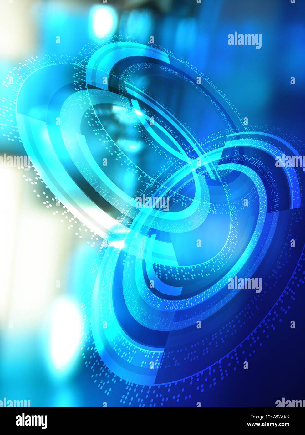 Circles and light beams against blue background Stock Photo - Alamy