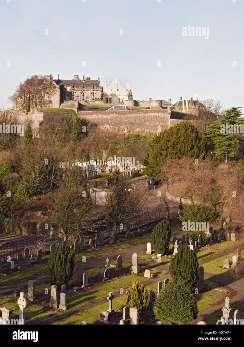 12th century Stirling Castle across Valley cemetery from Ladies Rock ...