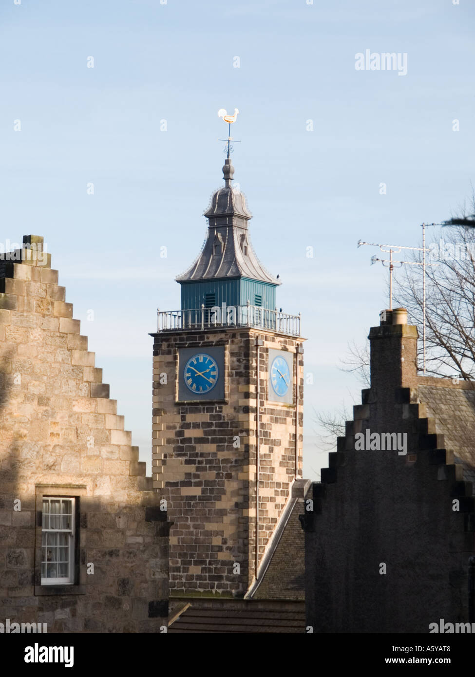 The Tolbooth clock tower built 1703-05 in Old Town. Stirling Scotland ...