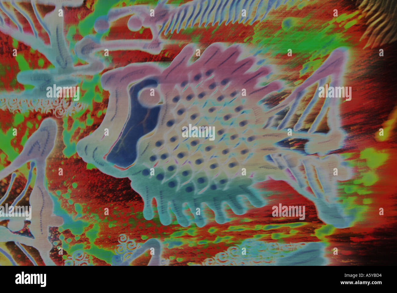 tie dye silk screen abstract fish Stock Photo - Alamy