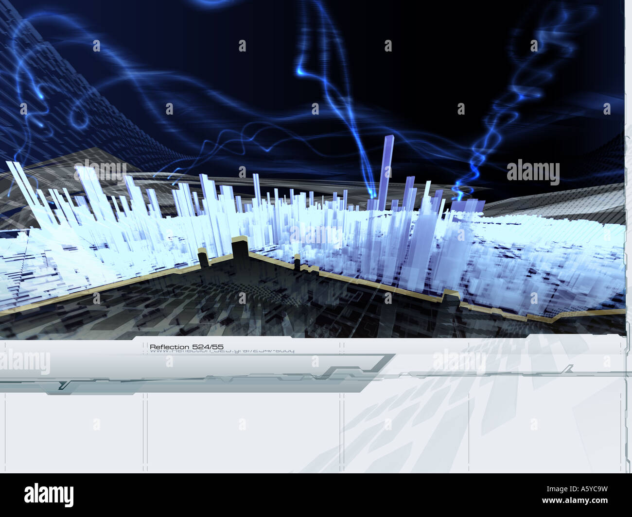 White structural buildings and blue light beams Stock Photo - Alamy