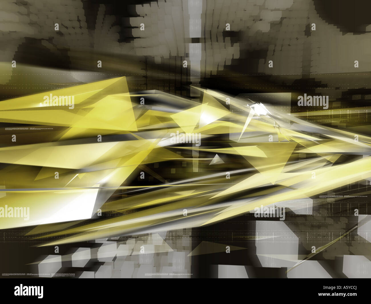Abstract yellow shapes and white blocks against dark background Stock ...