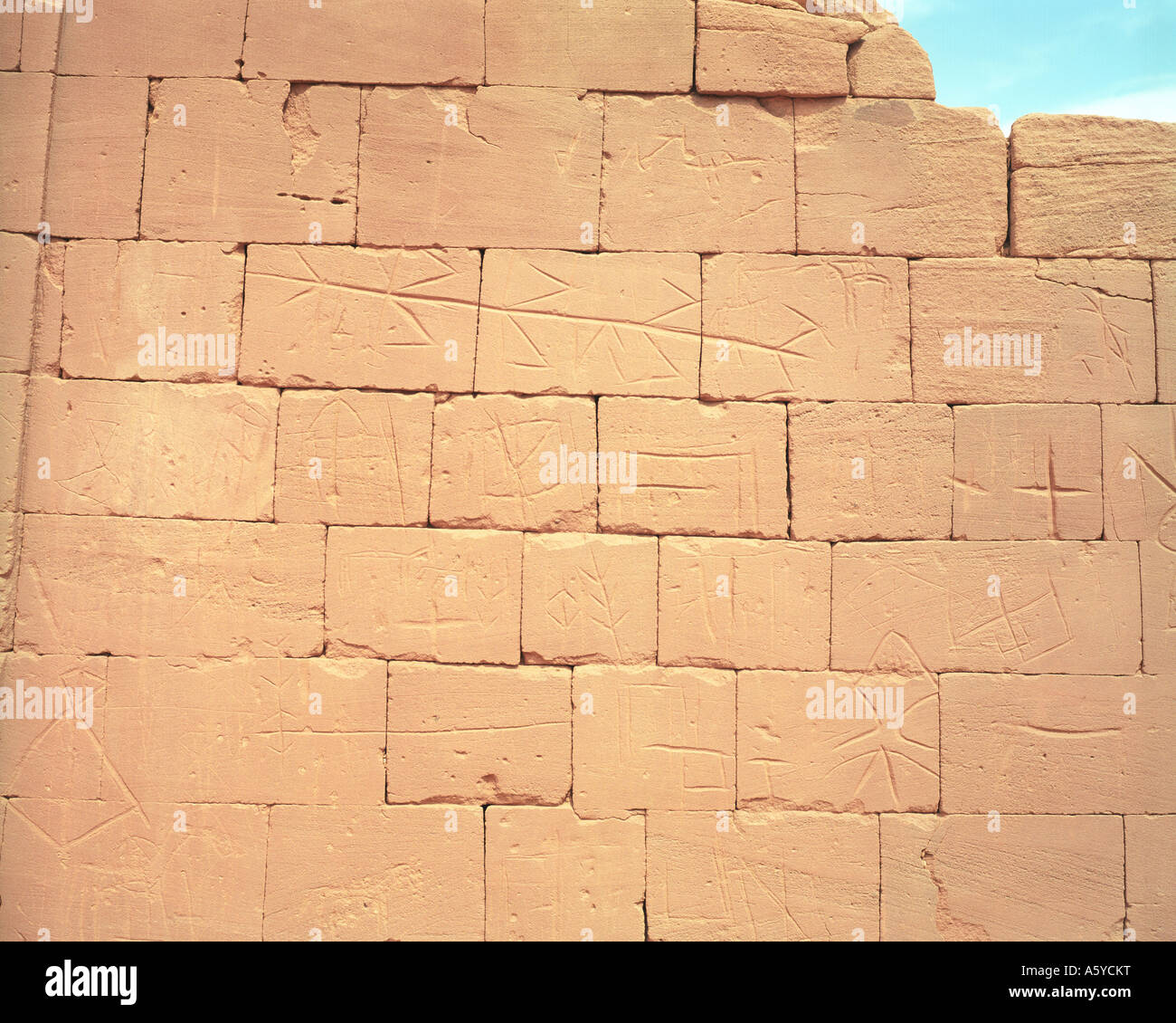 Meroetic inscriptions the wall of the pyramids in Meroe, Sudan Stock ...