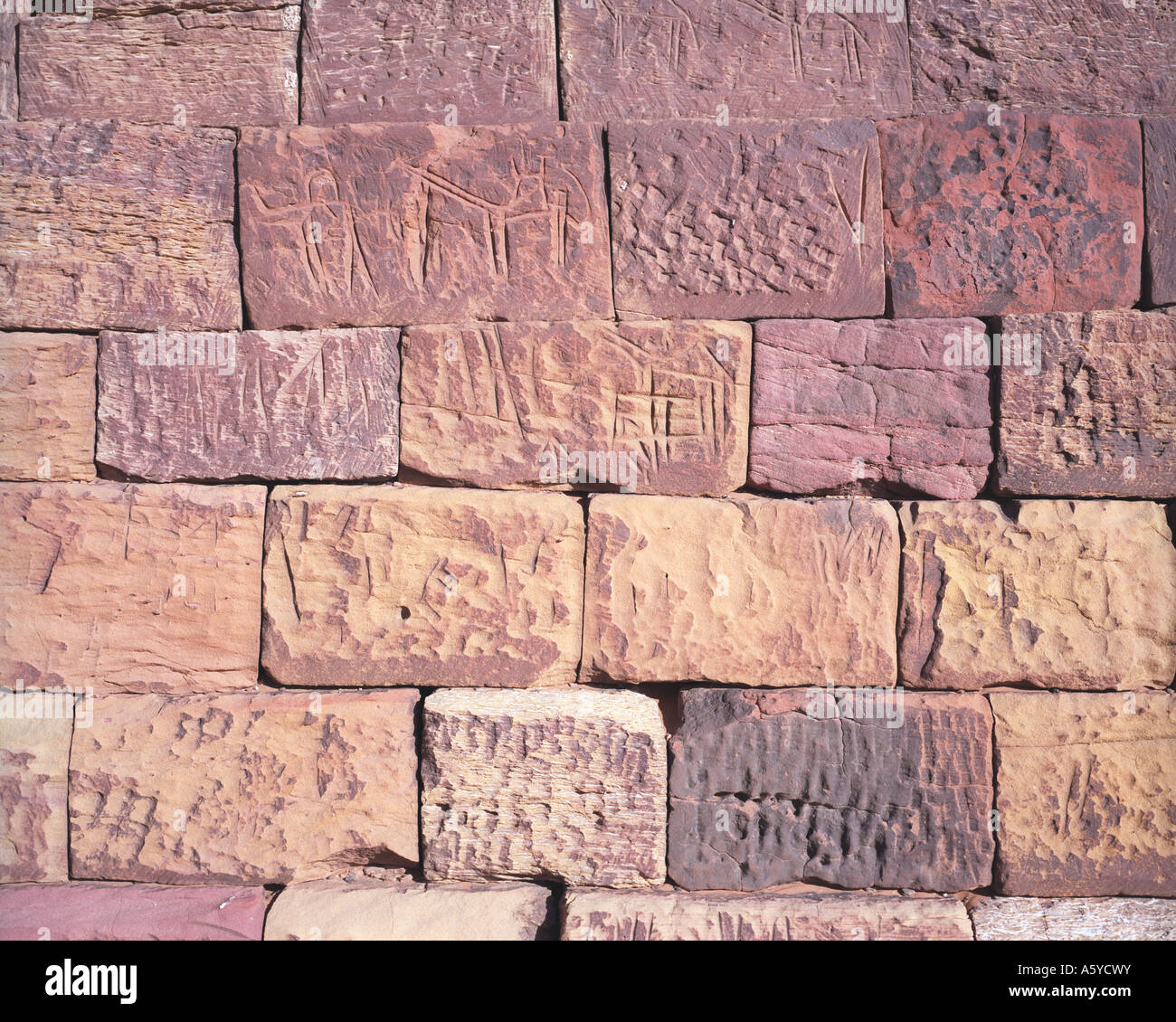 Meroetic inscriptions the wall of the pyramids in Meroe, Sudan Stock ...