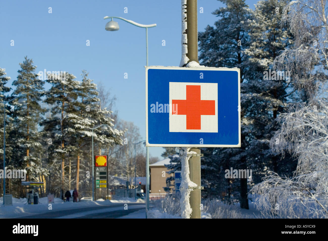 hospital red cross traffic sign Stock Photo - Alamy