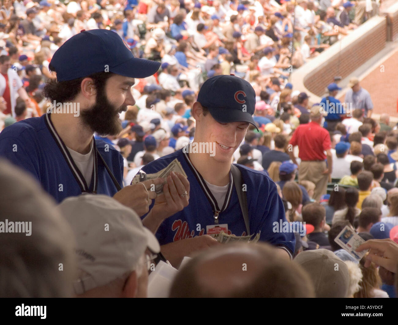 Beer and food vendors counting money Wrigley Field Chicago Illinois USA ...