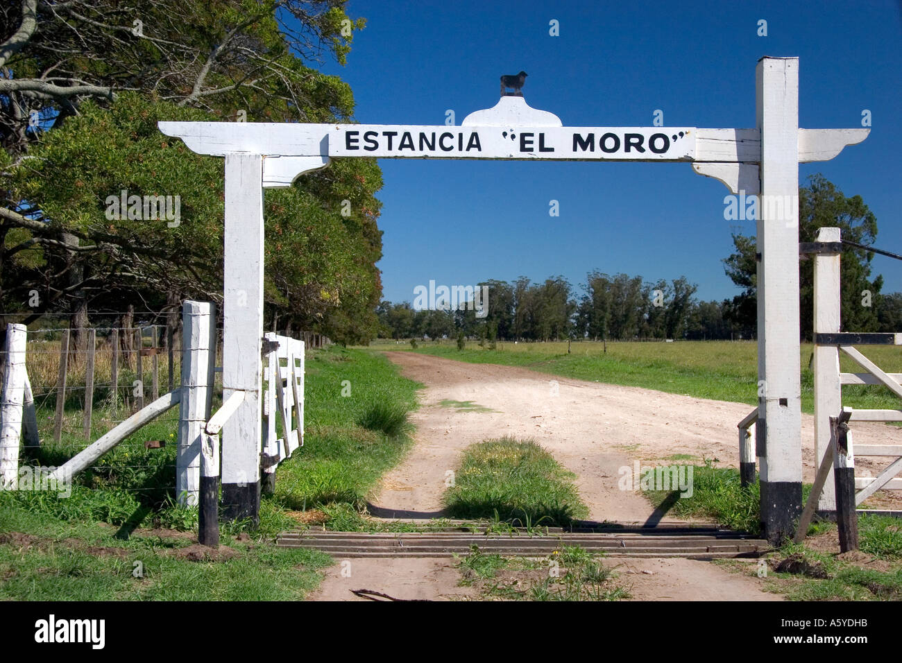 Entrance to an estancia ranch on the pampas of Argentina north of ...