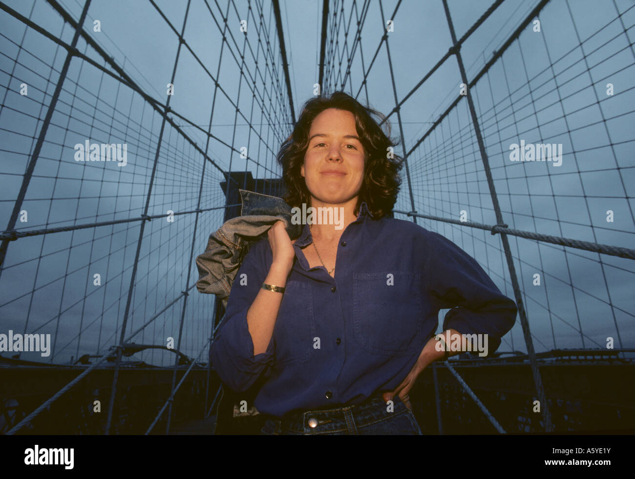 Woman and Brooklyn Bridge, New York, No Model Release Stock Photo - Alamy