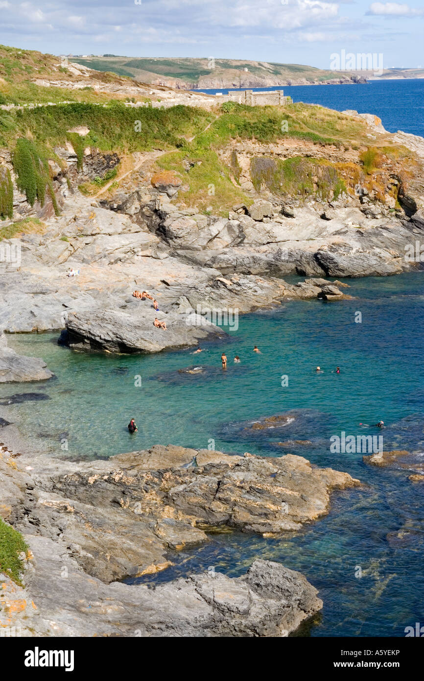Cornwall Small cove Piskies Cove with swimmers Stock Photo - Alamy