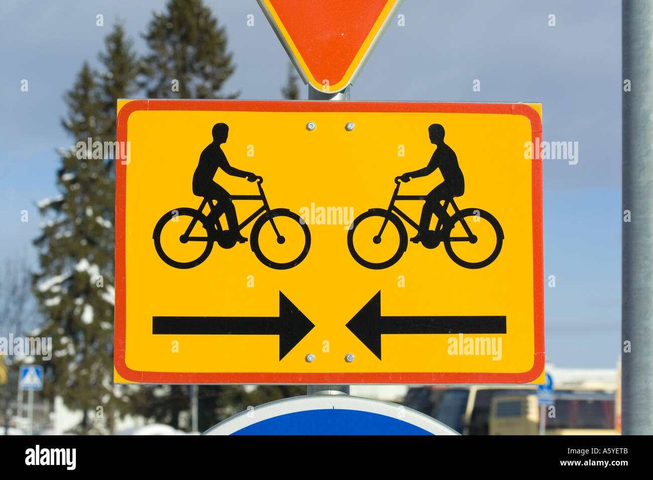 two-way cycle track traffic sign Stock Photo - Alamy