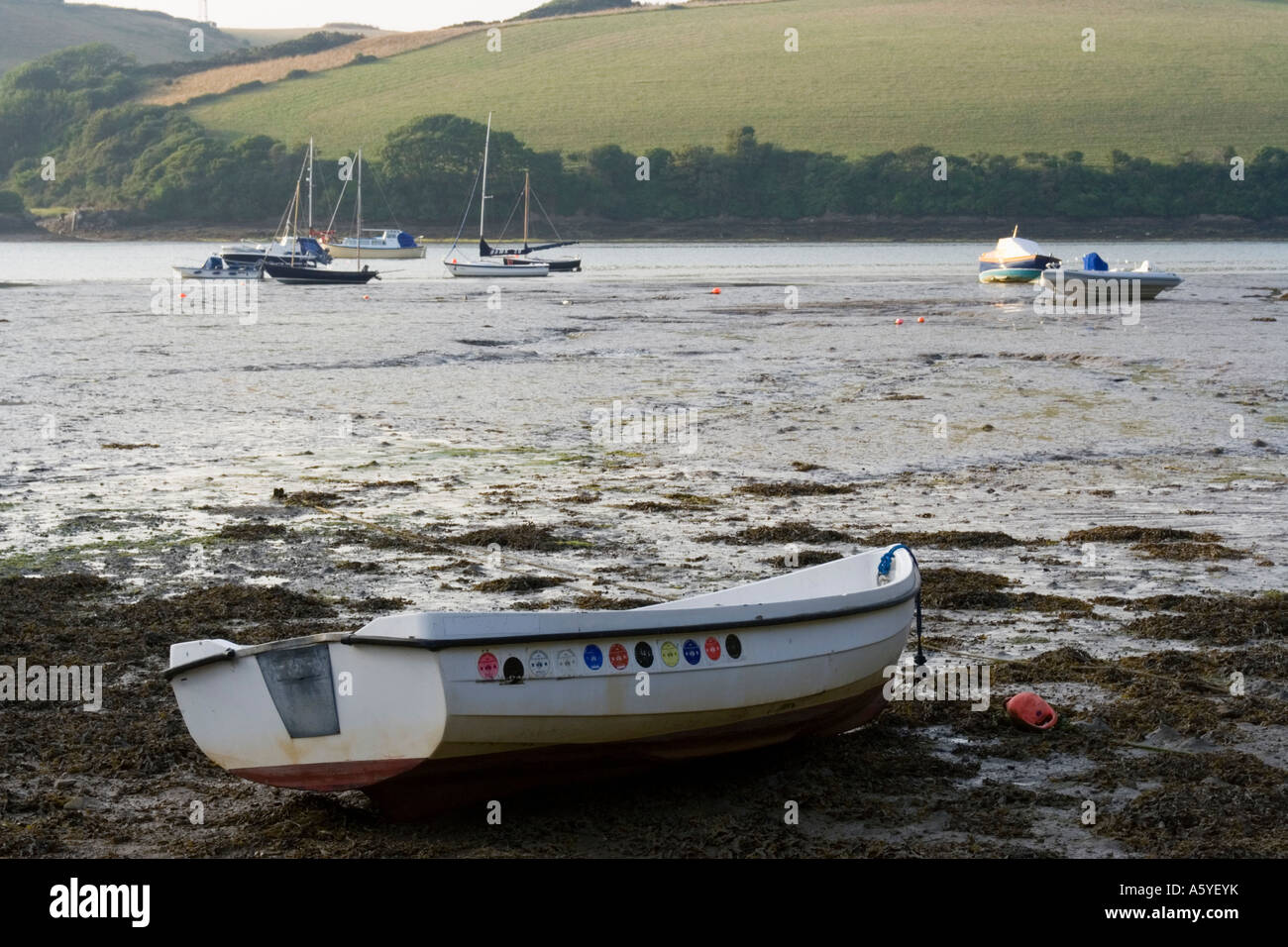 Salcombe estuary Devon UK Boats at low tide Stock Photo - Alamy